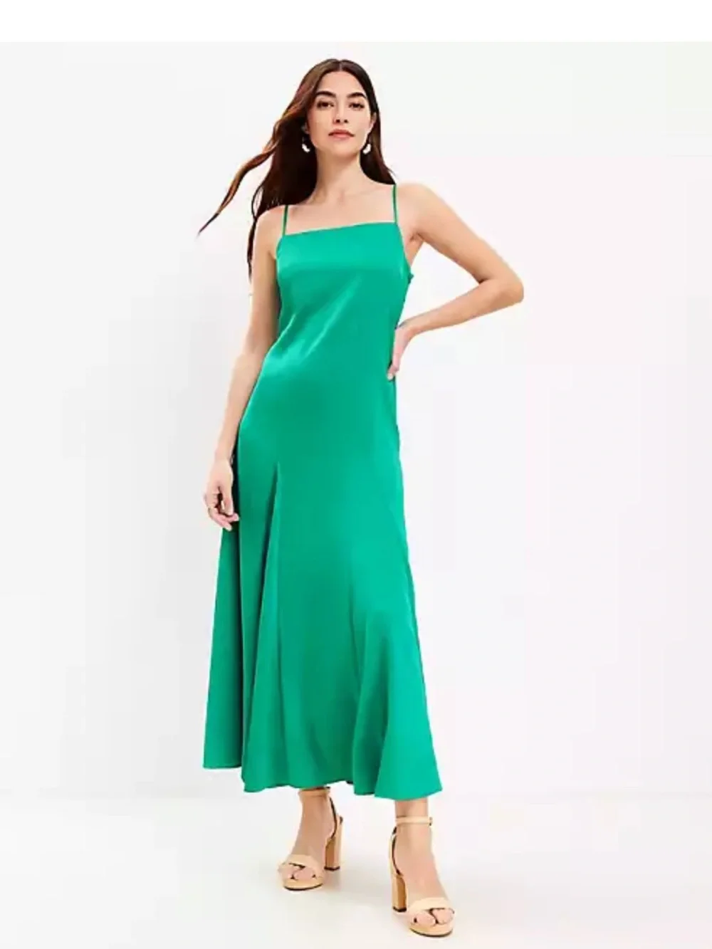LOFT | Dresses | Loft Teal Green Slip Maxi Dress With Spaghetti Straps ...
